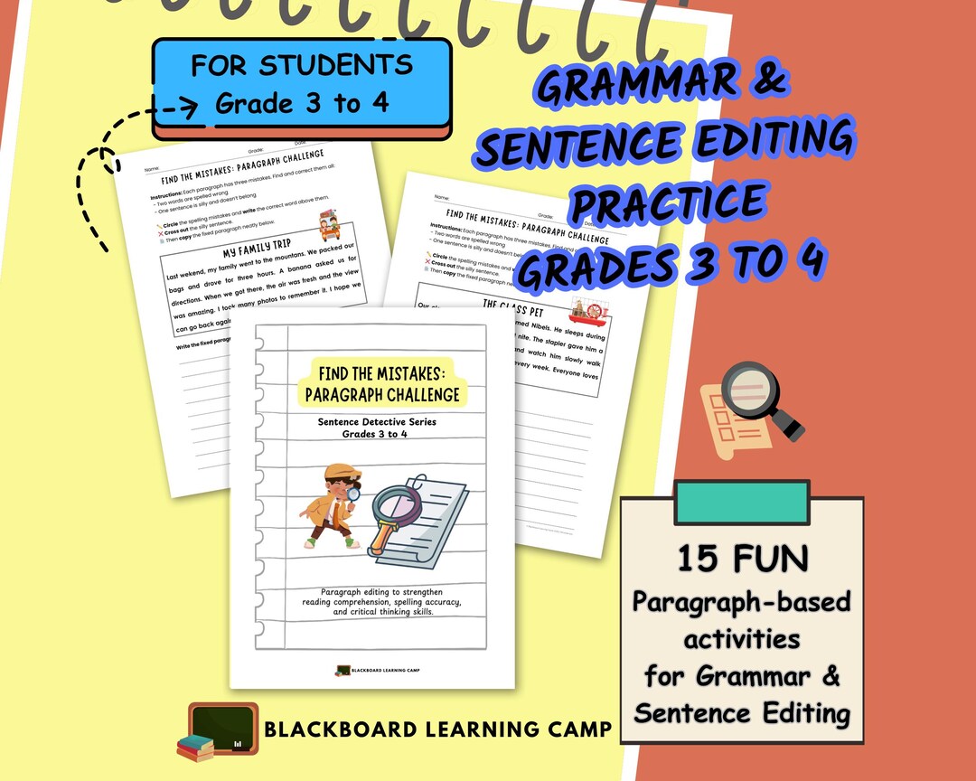 Grade 3 Grade 4 Grammar & Sentence Writing for Kids | Paragraph Editing ...
