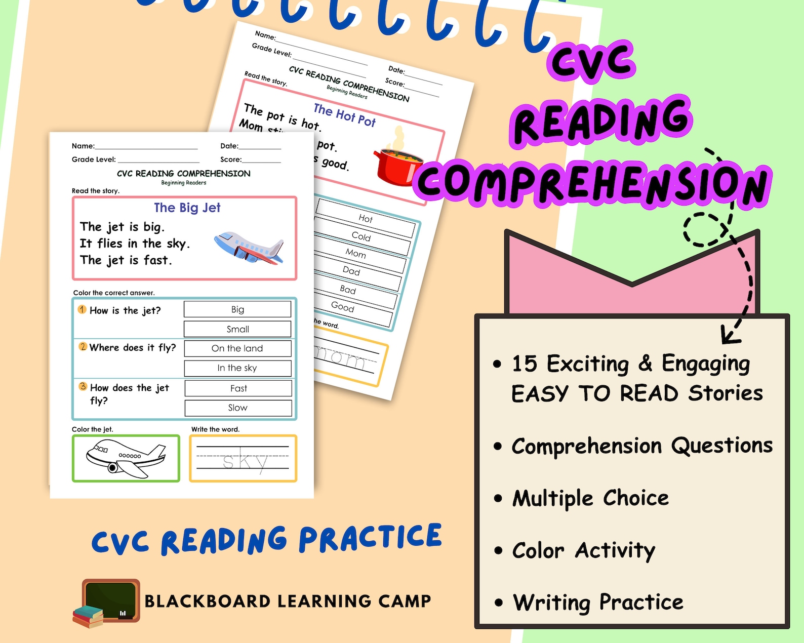 CVC Reading Comprehension Worksheets for Beginning Readers ...