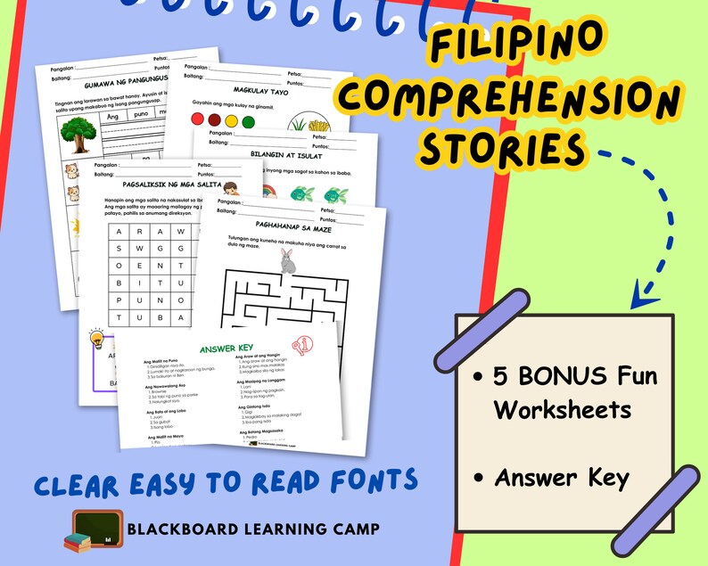 Filipino Reading Comprehension Worksheets - Learn Filipino Stories for ...