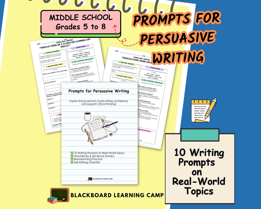 Persuasive Writing Prompts – Middle School Worksheets (digital Download ...