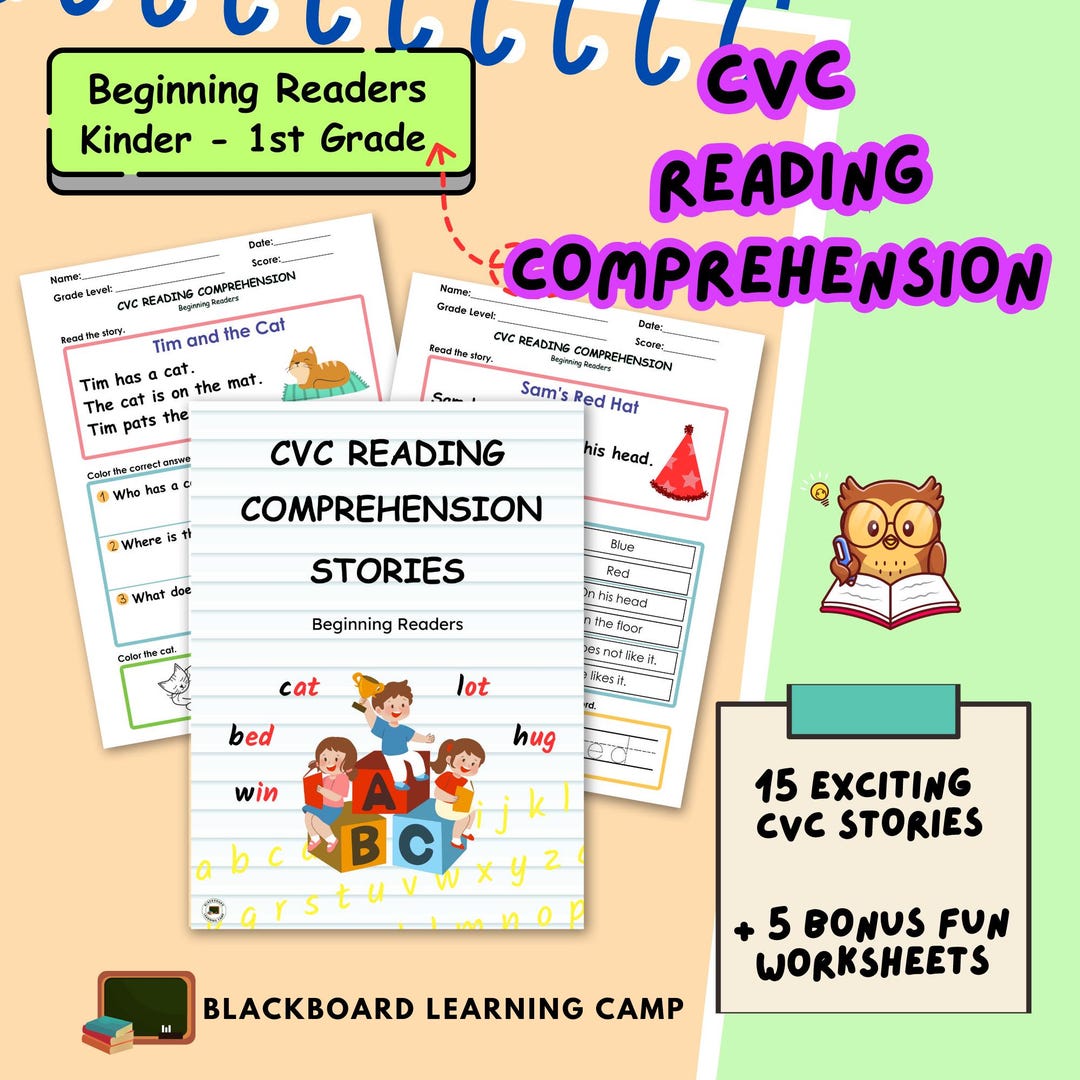 CVC Reading Comprehension Worksheets for Beginning Readers ...