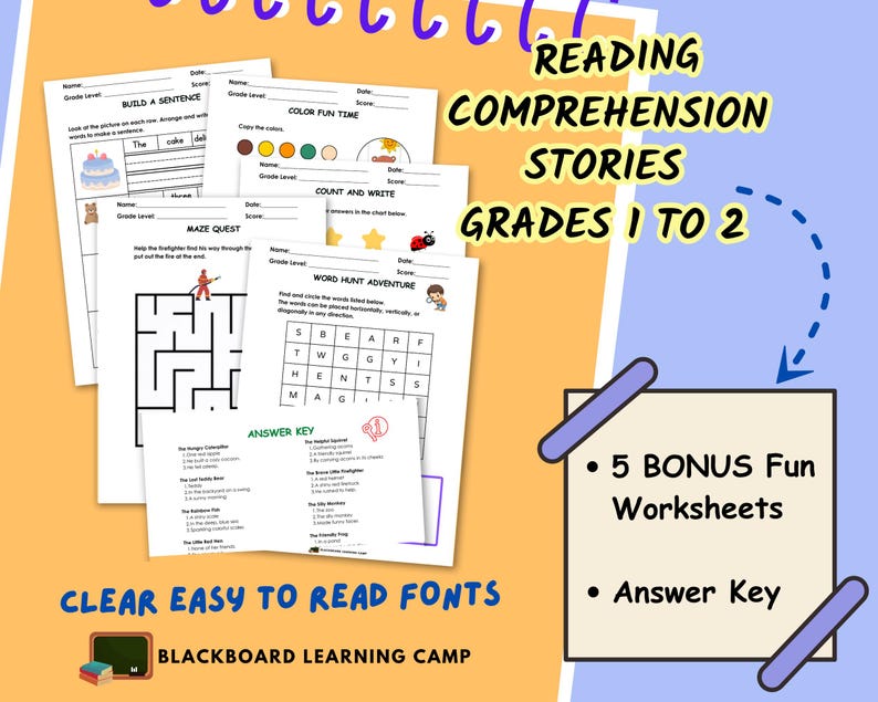 1st Grade and 2nd Grade Reading Worksheets Short Stories ...