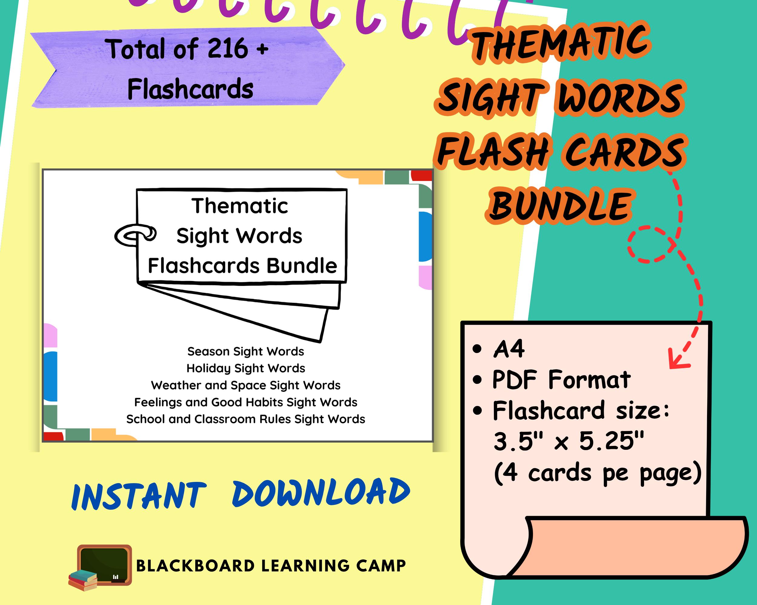 216 Theme Sight Words Flashcards Bundle | Preschool Learning | Holidays ...