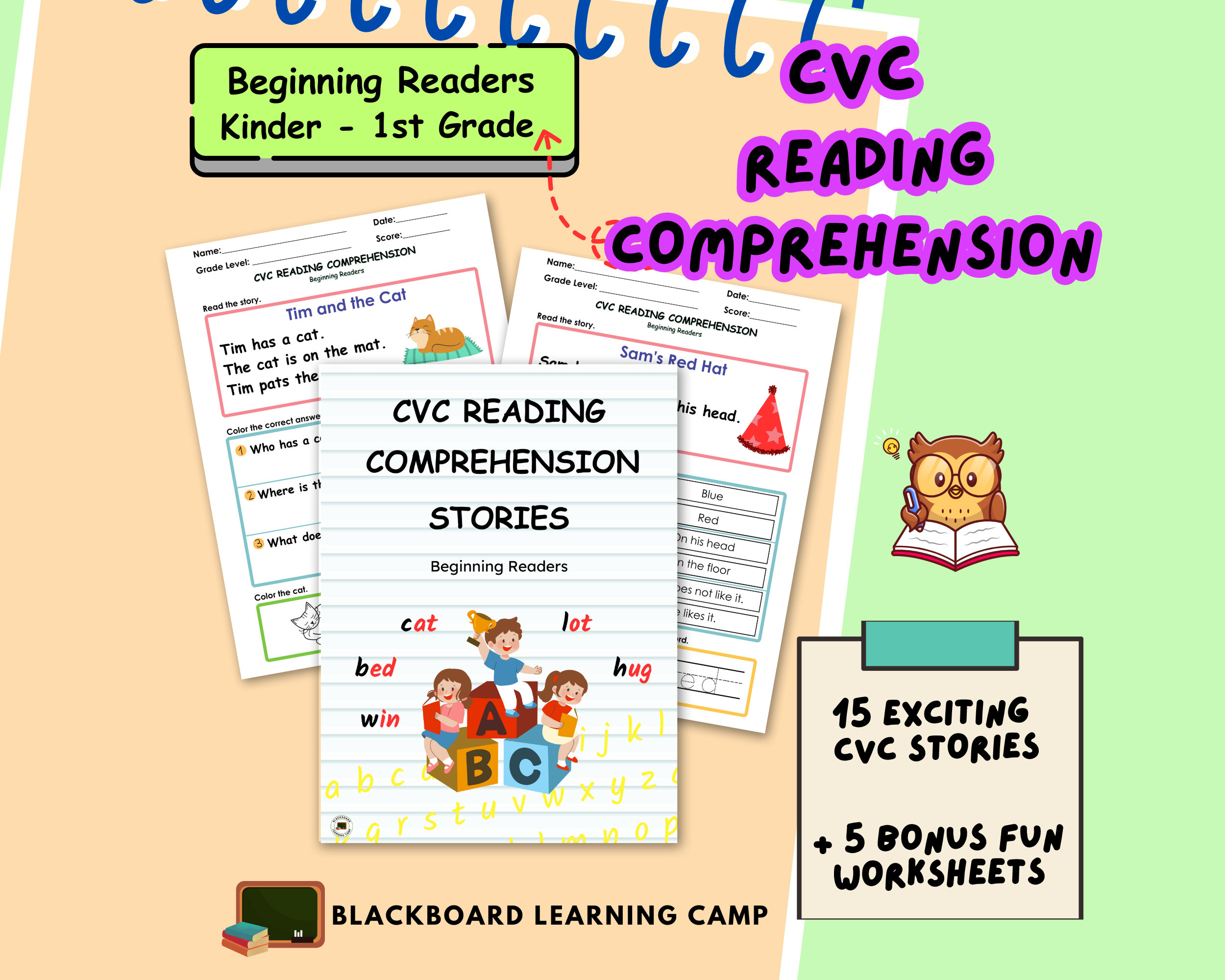 CVC Reading Comprehension Worksheets for Beginning Readers ...
