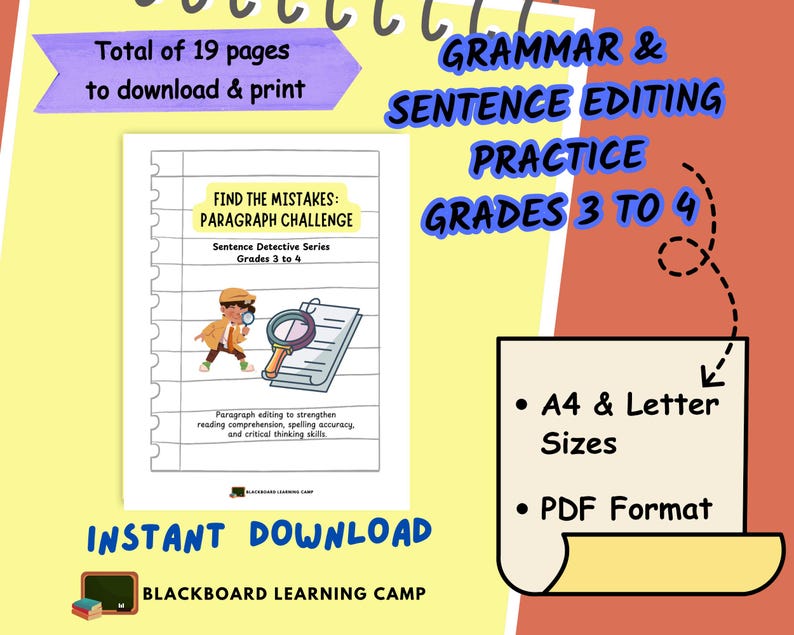 Grade 3 Grade 4 Grammar & Sentence Writing for Kids | Paragraph Editing ...