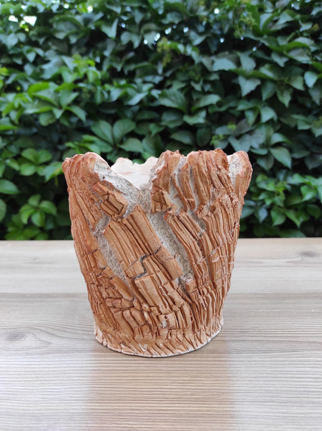 Tree Bark Pattern Pottery, Terracotta Cracked Planter, Terracotta ...