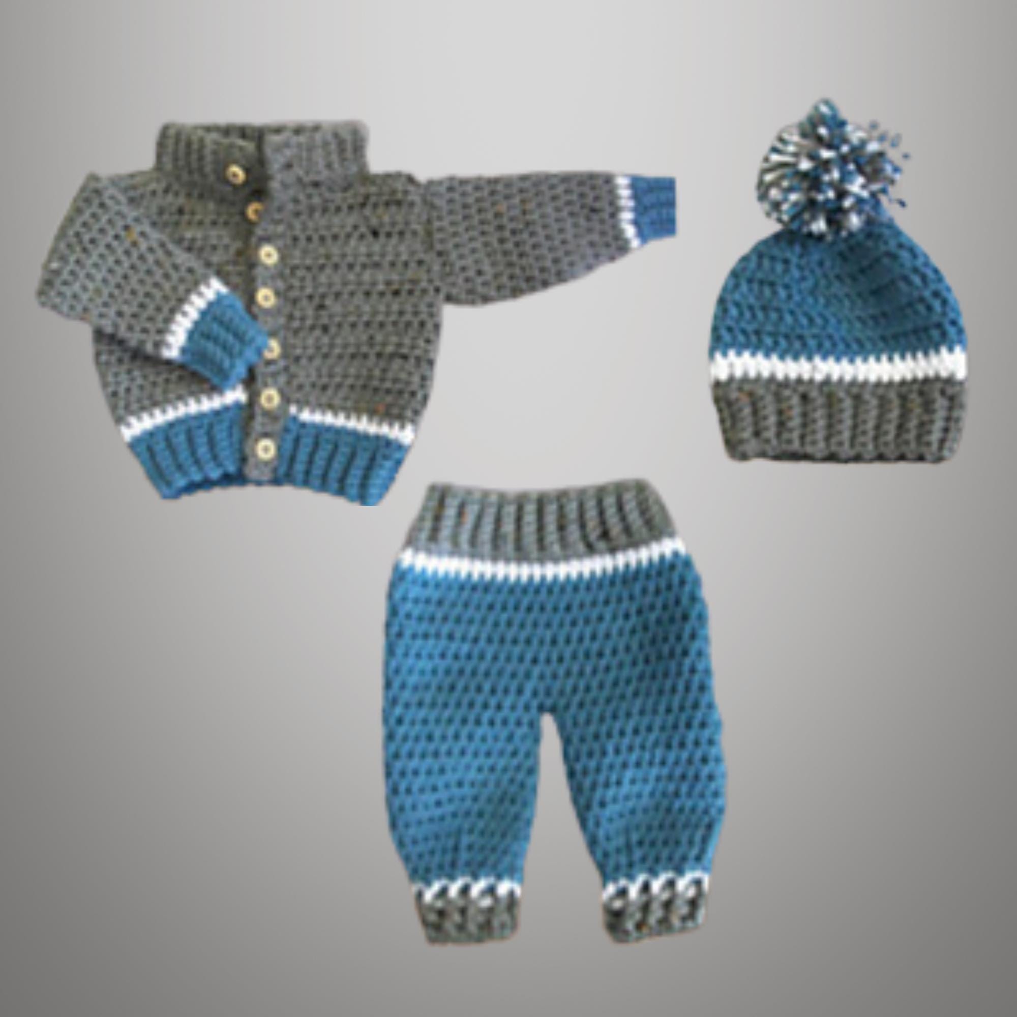 Cutest Baby Sweater Set, Warm Crochet Sweater, Pants & Hat, Cute Winter ...