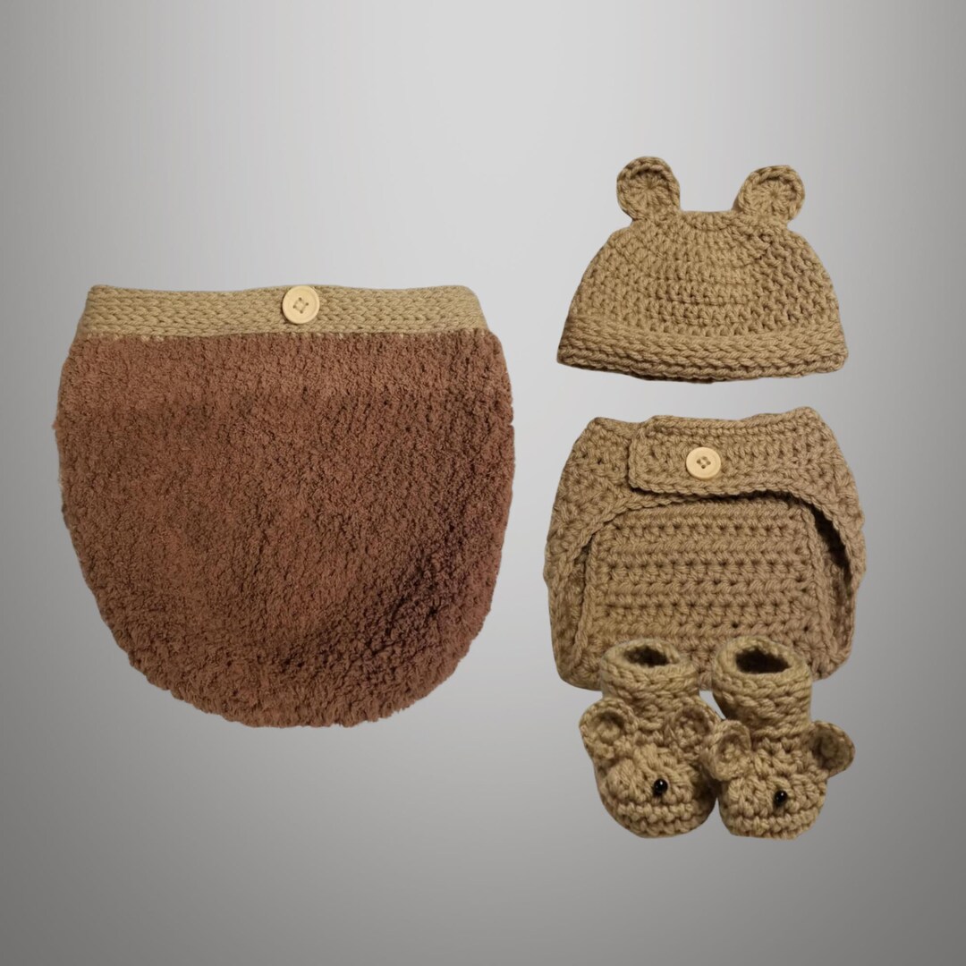 Baby Bear Cocoon Set With Matching Diaper Cover, Hat, and Booties Cozy ...