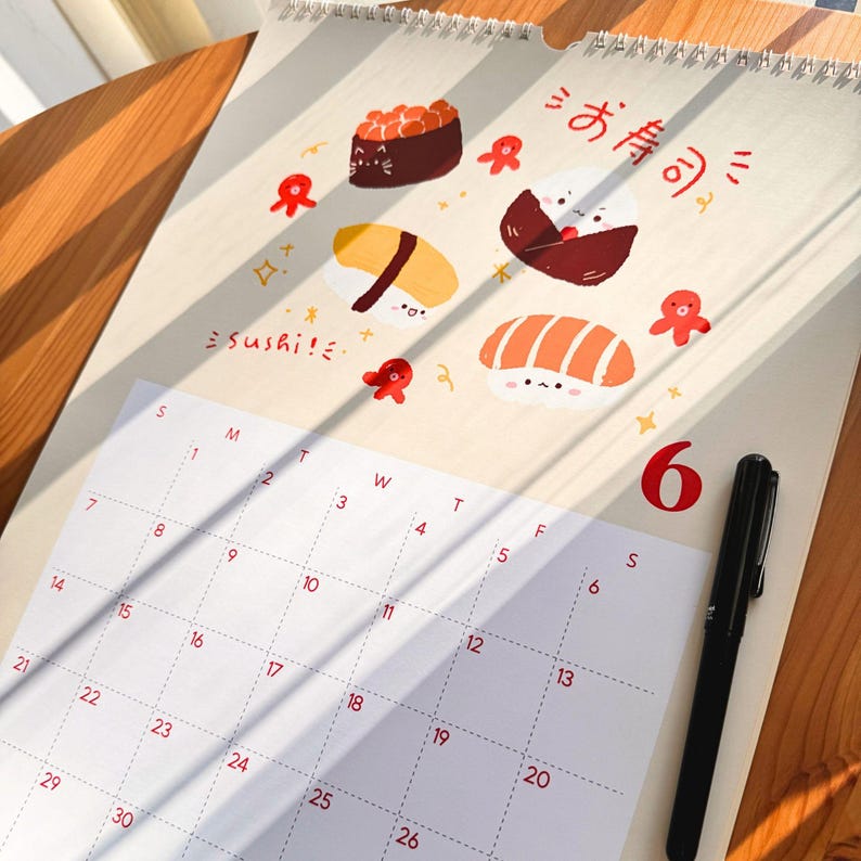 2026 Illustrated Kawaii Food Wall Calendar, Cute Sushi, Bread, Desserts ...