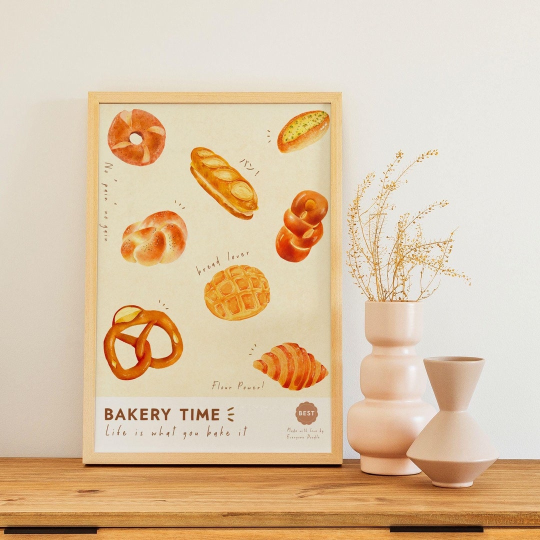 UNFRAMED Aesthetic Bread Wall Art Poster, Bread Pretzel Croissant Bagel ...