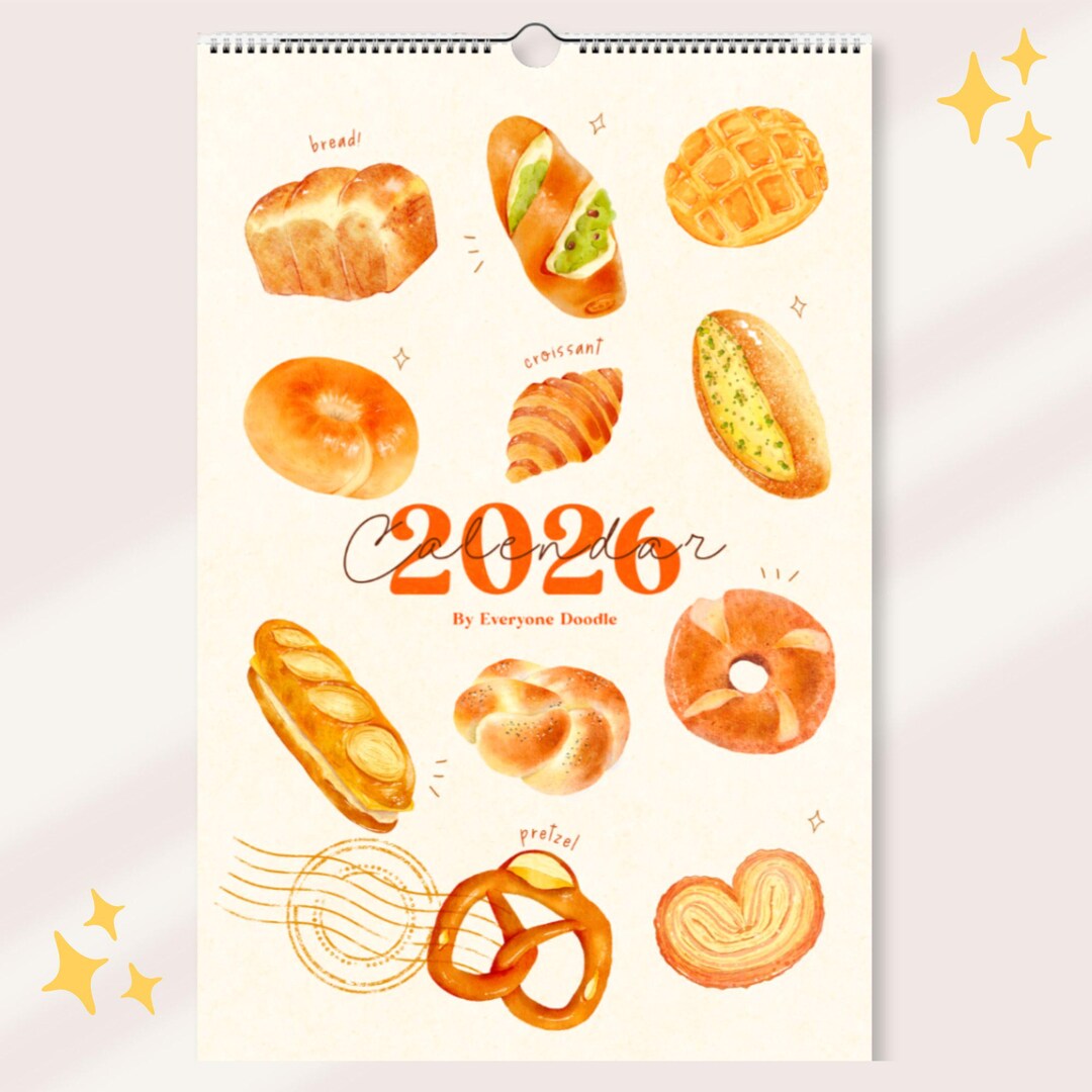 2026 Illustrated Bread Wall Calendar, Gift for Baker Foodie Chef ...