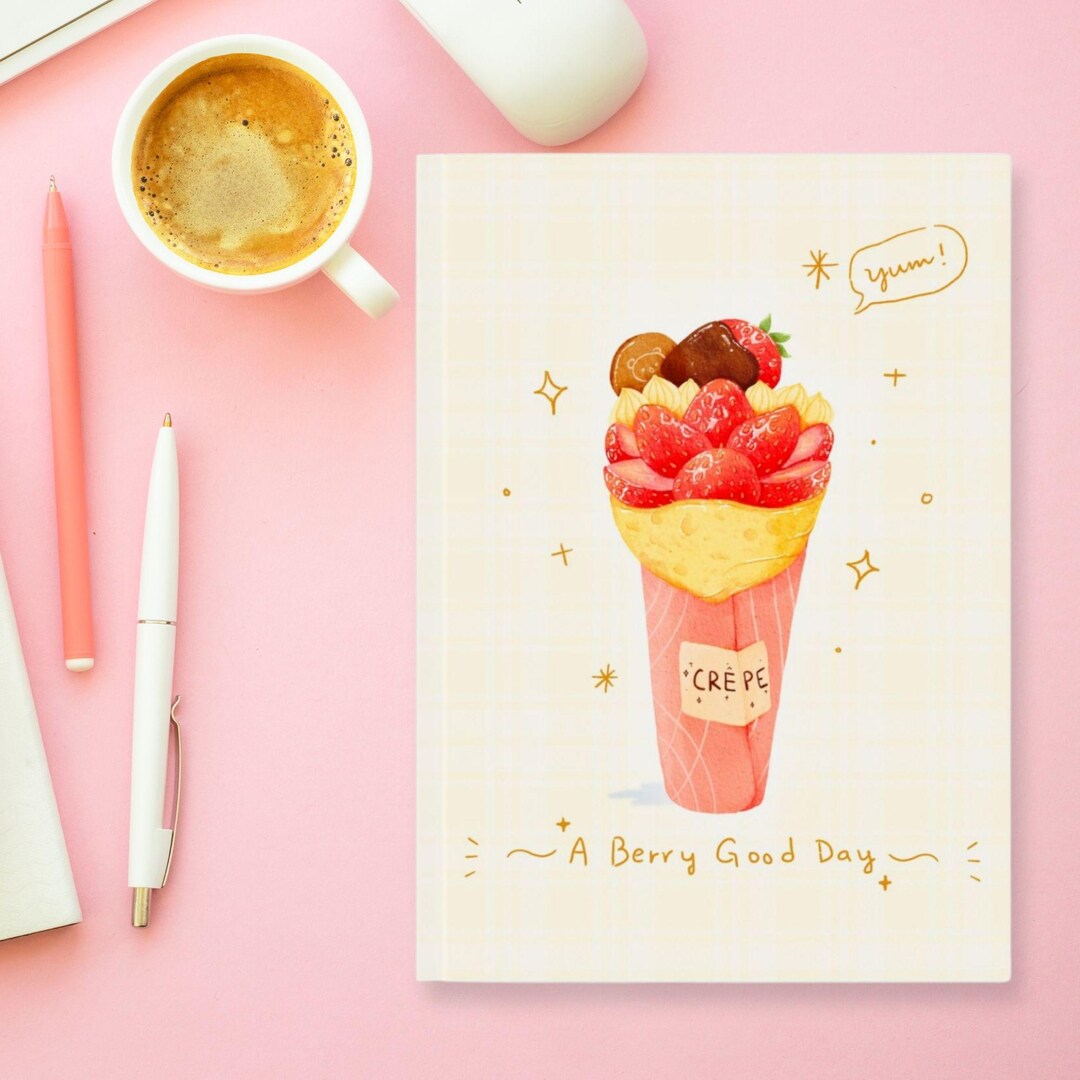 Aesthetic Cute Strawberry Crepe Journal Notebook Sketchbook Illustrated ...