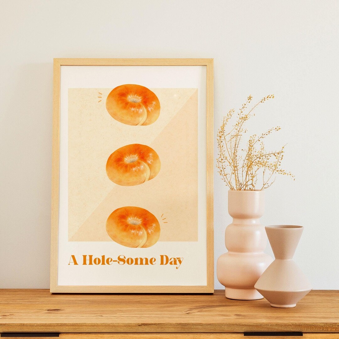 UNFRAMED Aesthetic Bagel Wall Art Poster, Food Pun, Bread, Kitchen Cafe ...