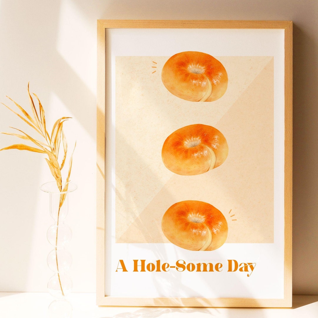 FRAMED Aesthetic Bagel Wall Art Poster, Food Pun, Bread, Kitchen Cafe ...