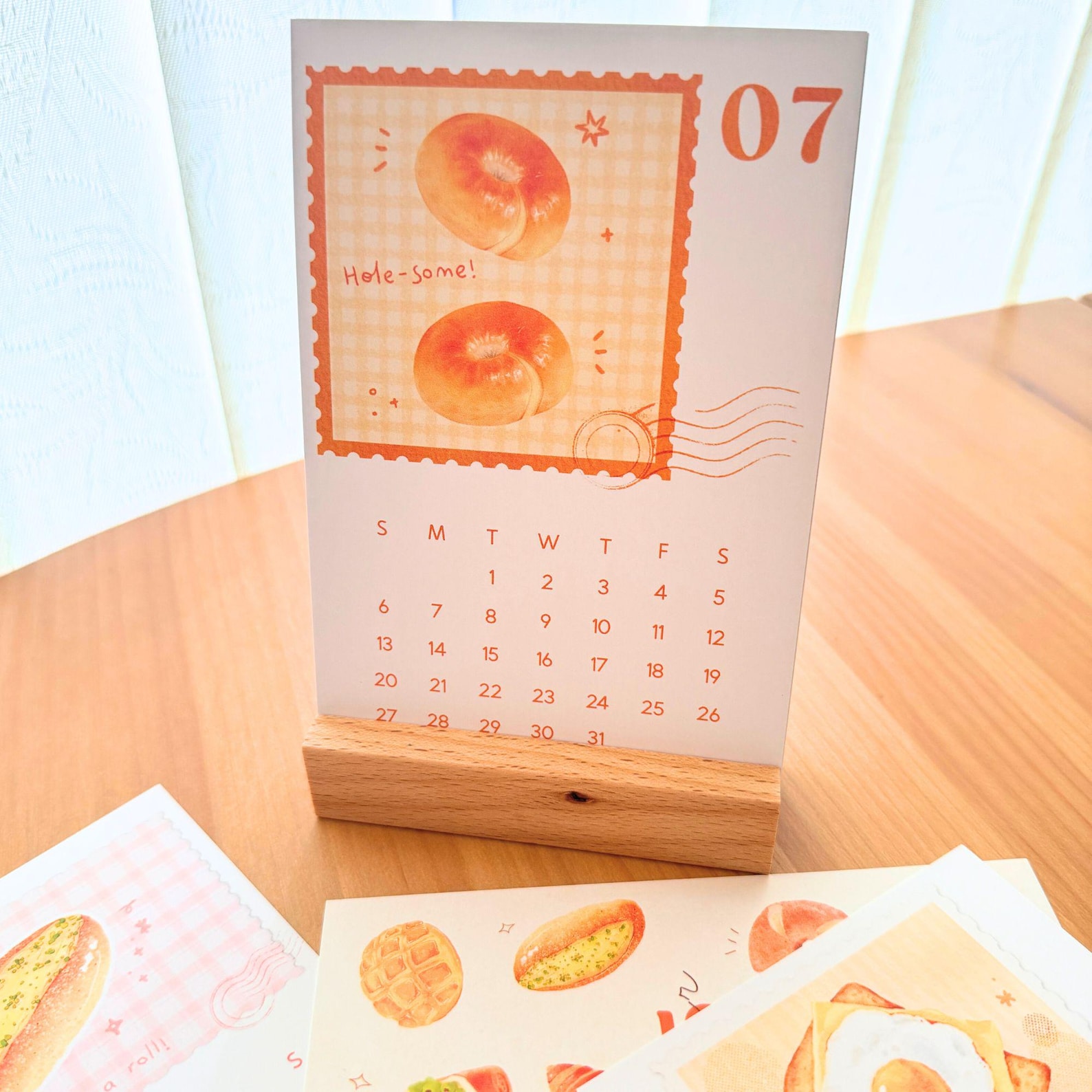 2025 Desk Calendar With Wooden Stand, Bread Theme, Croissant, Bagel ...