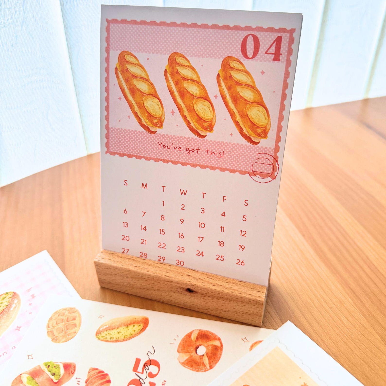 2025 Desk Calendar With Wooden Stand, Bread Theme, Croissant, Bagel ...