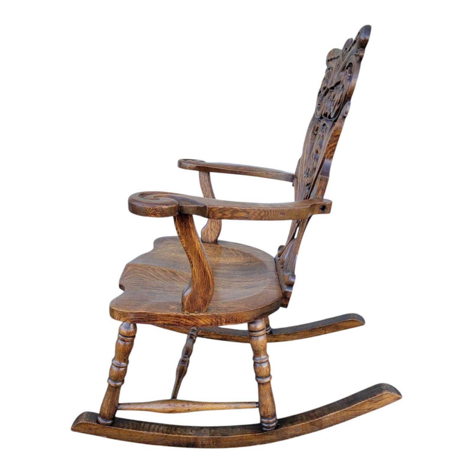 Antique 19th Century North Wind Rocking Chair - Hand Carved Solid Tiger ...