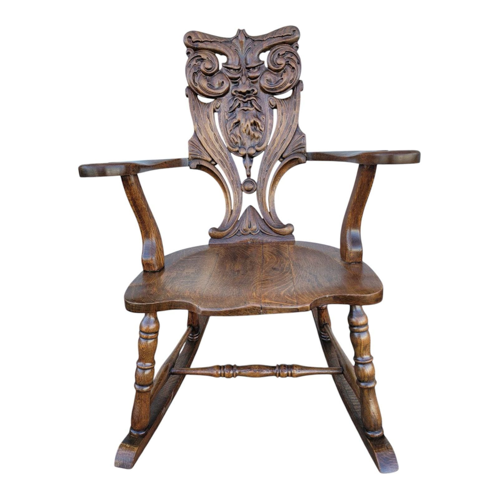 Antique 19th Century North Wind Rocking Chair - Hand Carved Solid Tiger ...