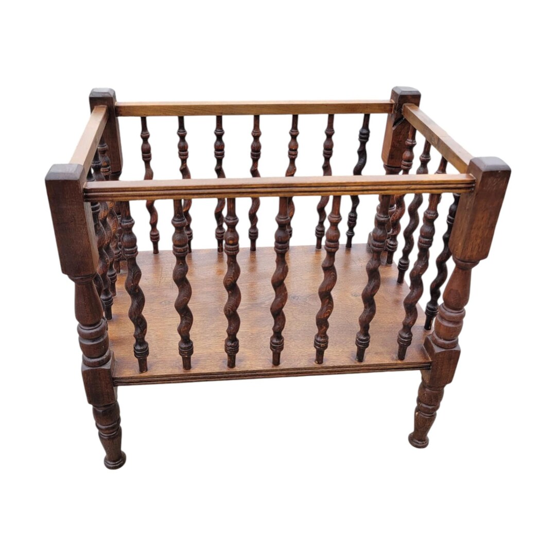 Antique 1920s Oak & Walnut Handled Basket – Barley Twist Spindles ...