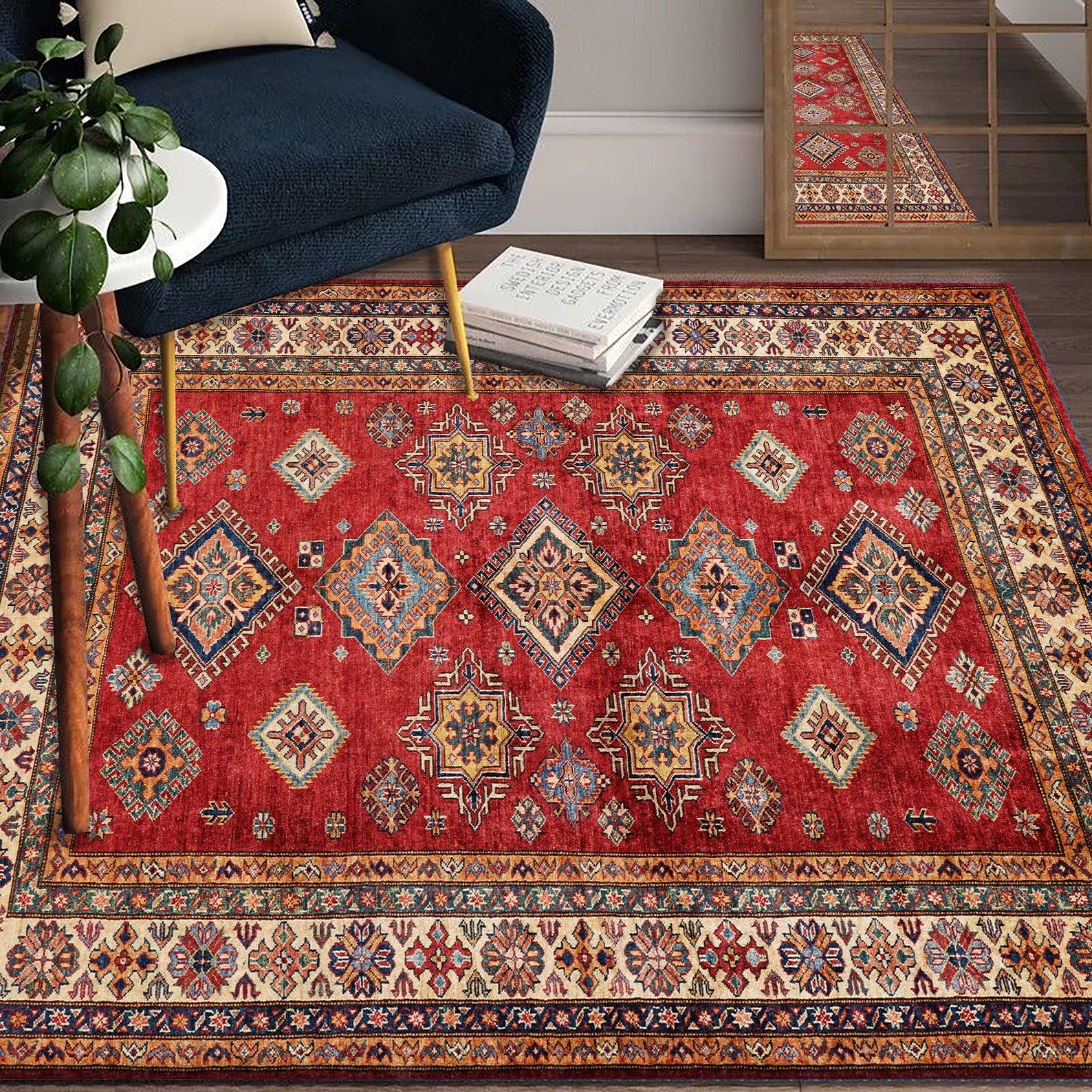 Red Geometric Tribal Rug: Vintage Style Cotton Chenille Area Rug - Etsy
