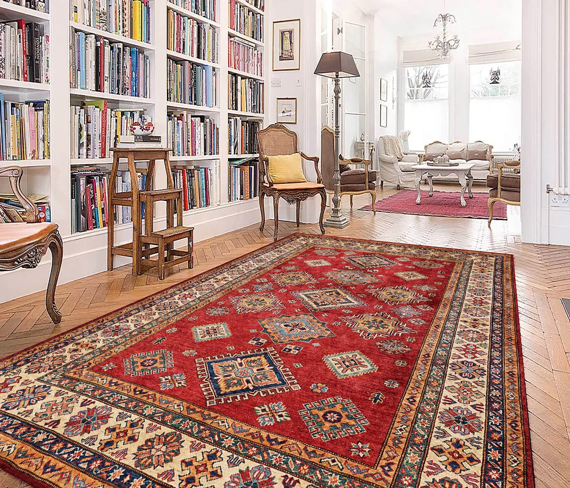 Red Geometric Tribal Rug: Vintage Style Cotton Chenille Area Rug - Etsy
