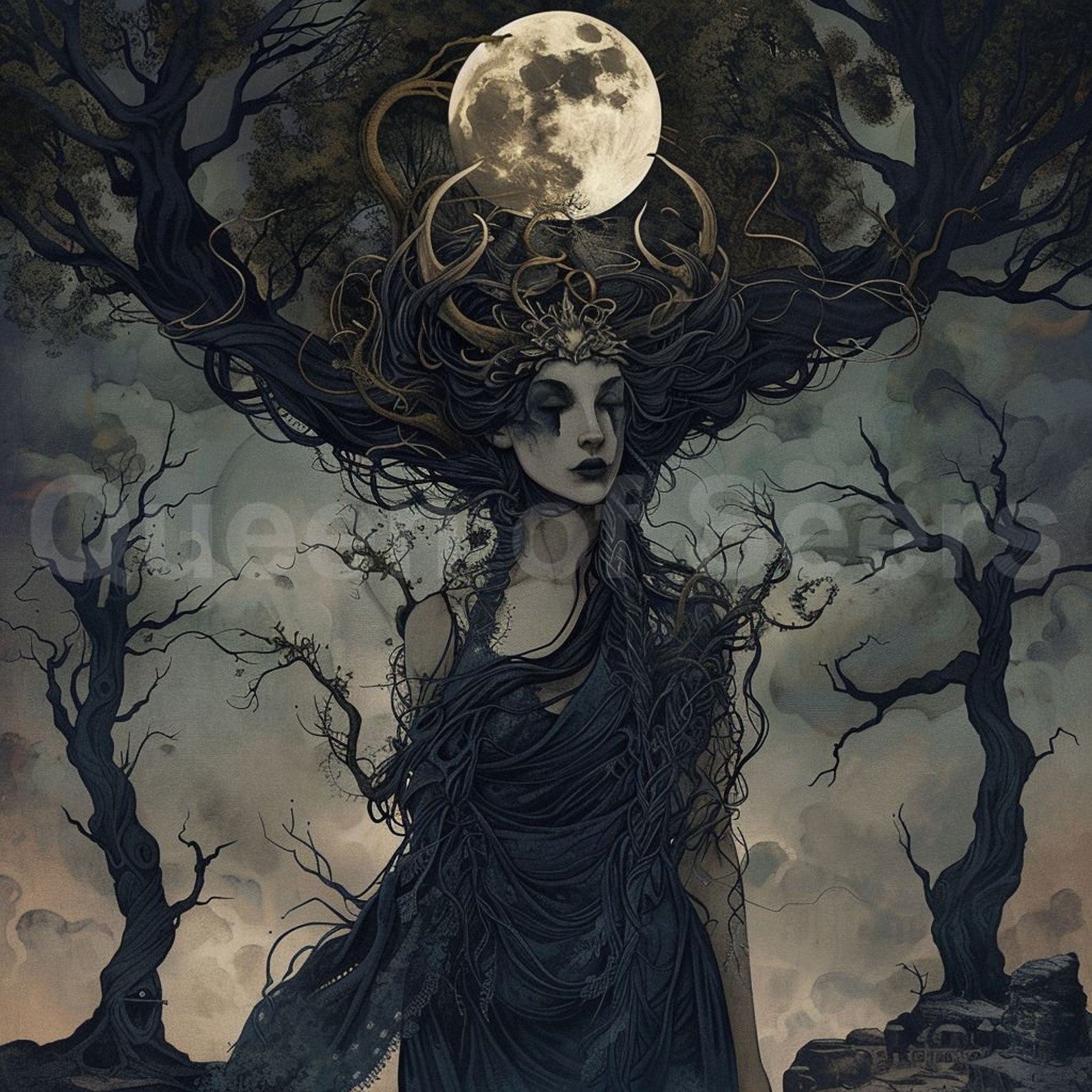 Witchy Art Tree Art Moon Art Witch Aesthetic Halloween Art Occult Art ...