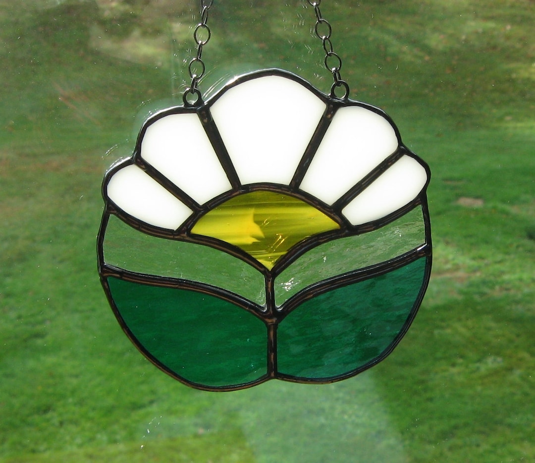 Stained Glass Flower Suncatcher, White Flower Art, Flower Ornament ...