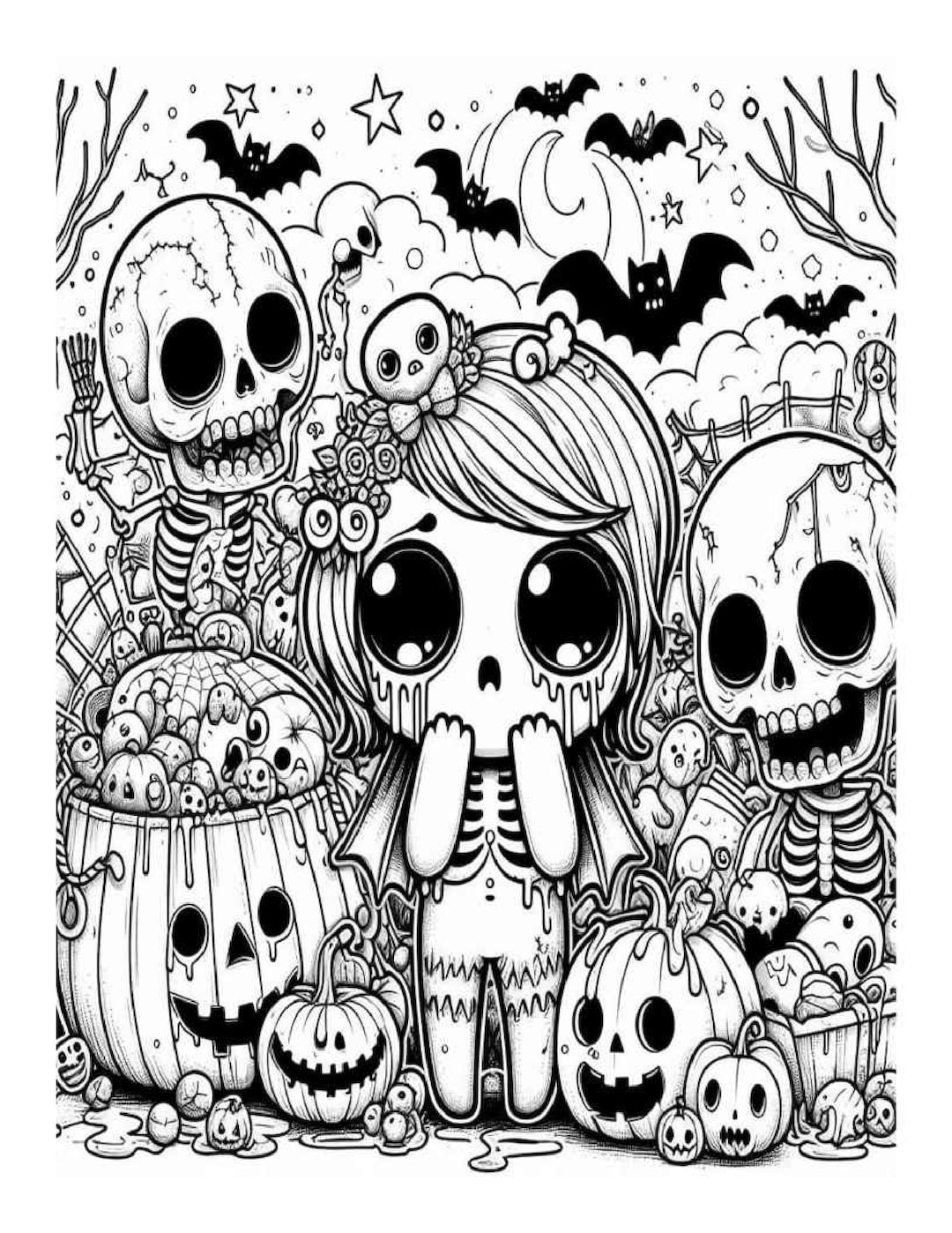 Creepy Kawaii Halloween Coloring Pages for Adults, Features 25 Coloring ...