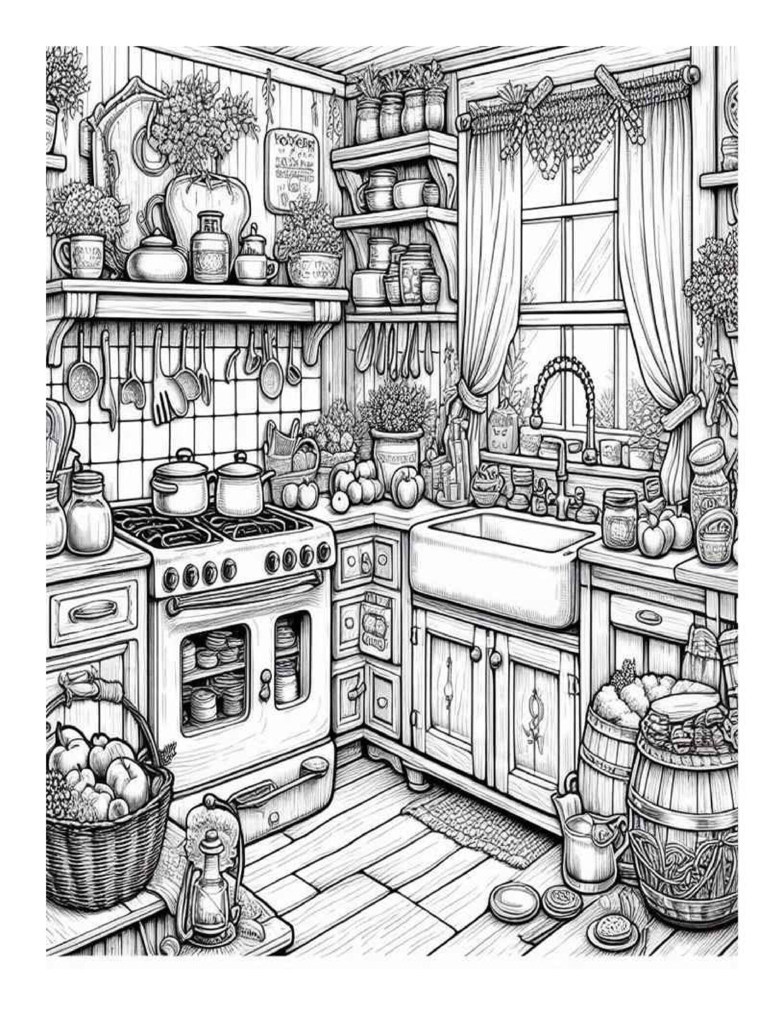 Country Kitchen Coloring Pages for Adults: 25 Printable Designs (PDF ...
