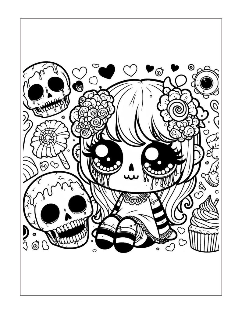 Creepy Kawaii Coloring Pages for Adults: 25 Printable Designs (digital ...