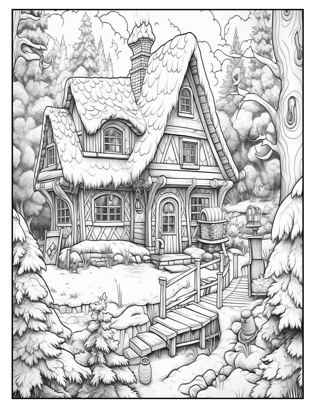 Beautiful Country Winter Scenes Coloring Pages for Adults, Features 25 ...