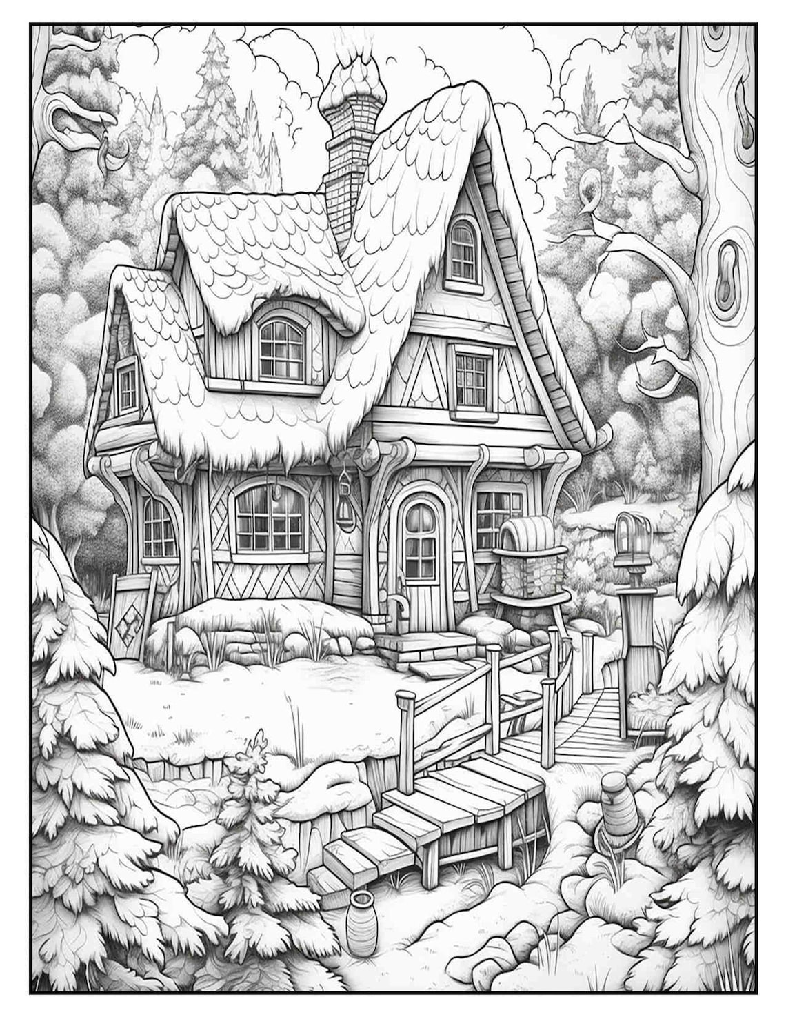 Winter Country Scenes Coloring Pages for Adults (printable) - Etsy