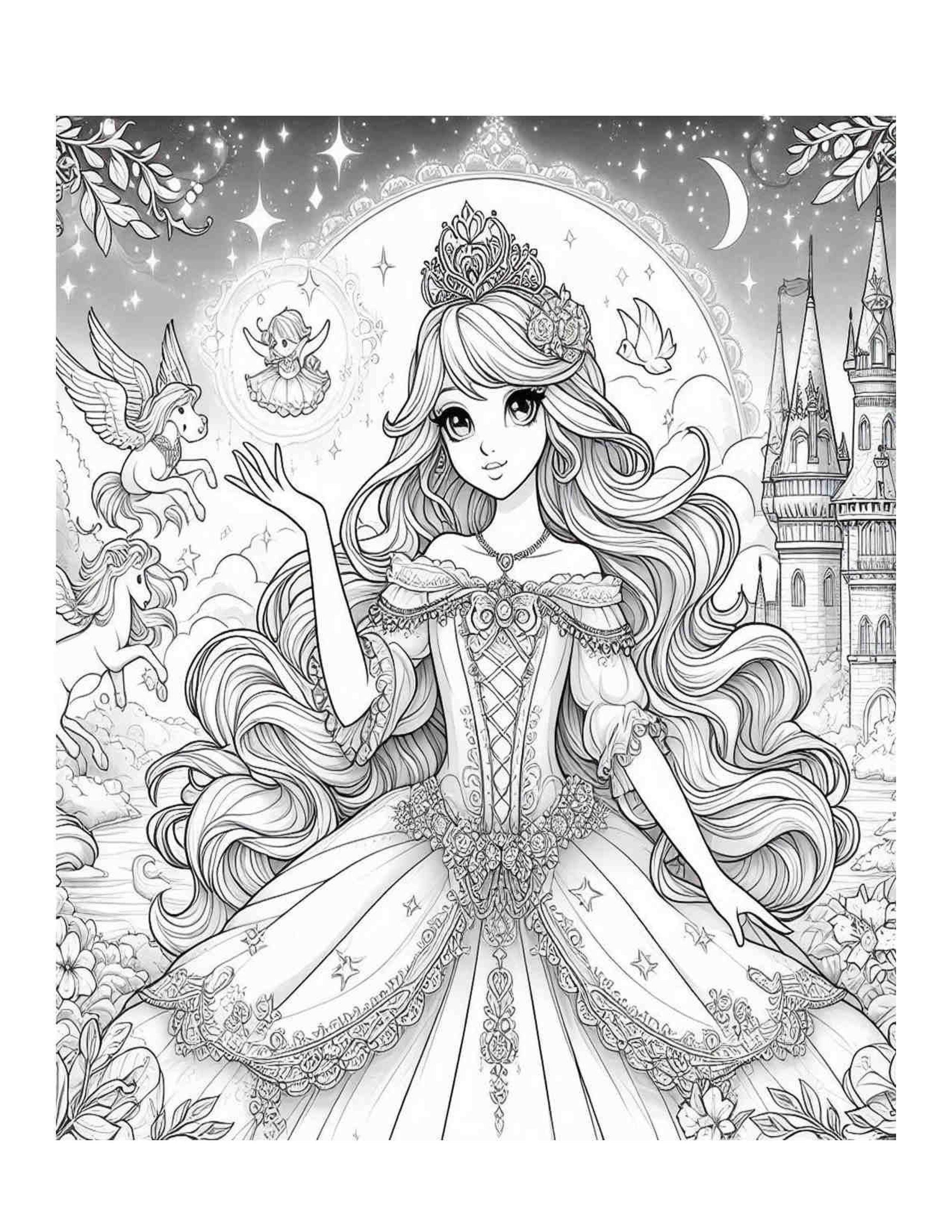 Magical Princess Coloring Pages for Adults: 25 Printable Designs (PDF ...
