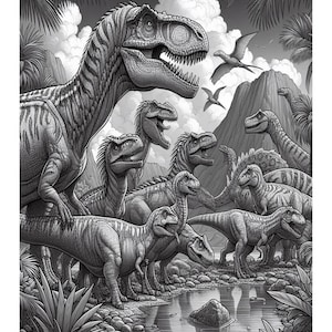 Grayscale Dinosaurs Coloring Pages for Adults: Stress Relief (printable ...