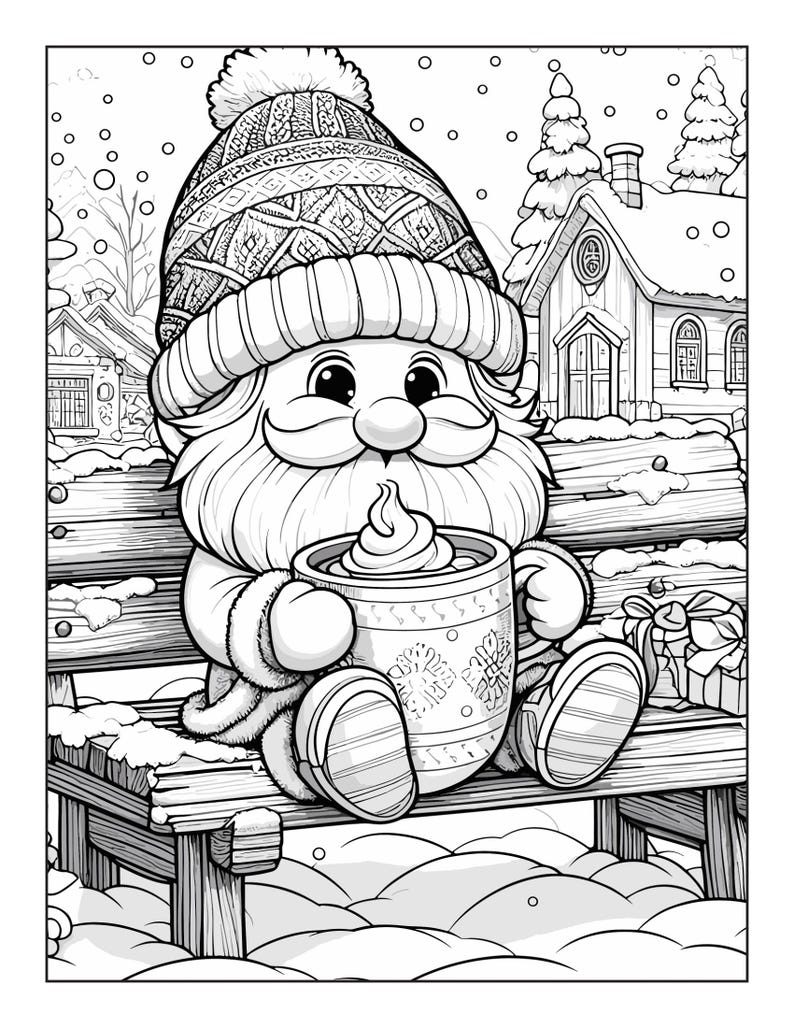 Cute Christmas Gnomes Coloring Pages for Adults, Features 25 Coloring ...