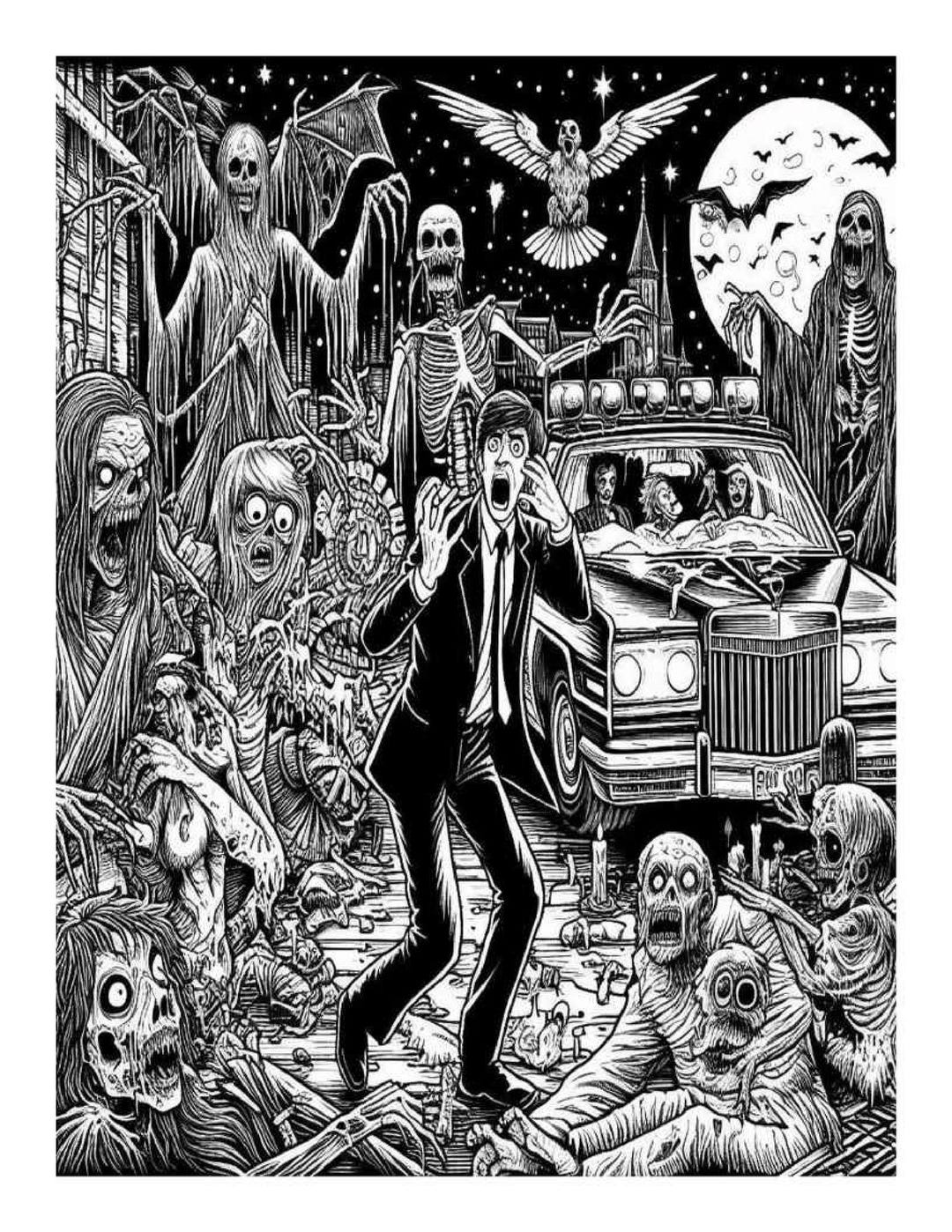 ONLY 1 LEFT in Stock! Horror Night Comes to Town Coloring Pages for ...