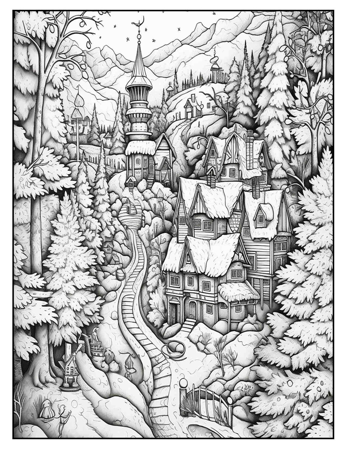 Winter Country Scenes Coloring Pages for Adults (printable) - Etsy