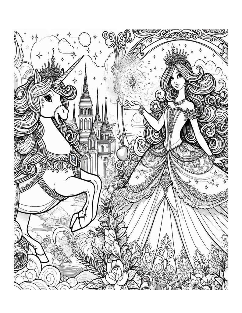 Magical Princess Coloring Pages for Adults: 25 Printable Designs (PDF ...