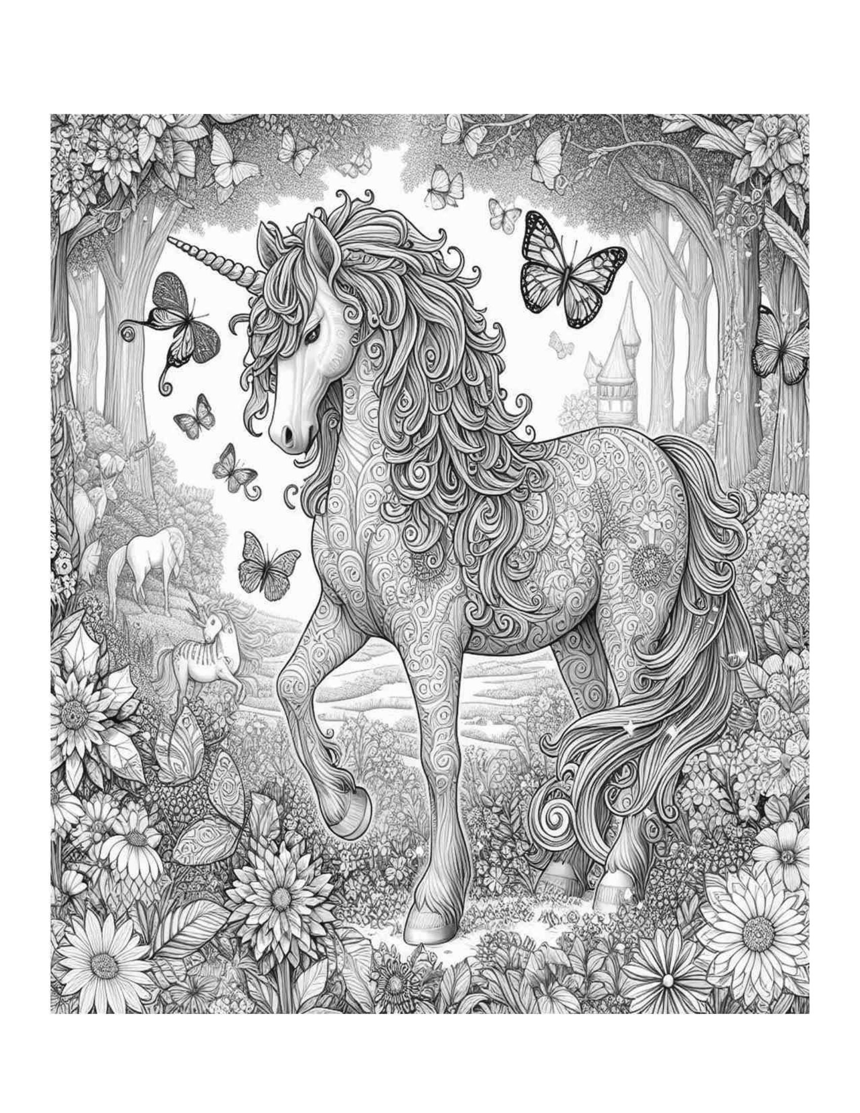 Unicorn Coloring Pages for Adults: Grayscale Designs (printable PDF - Etsy