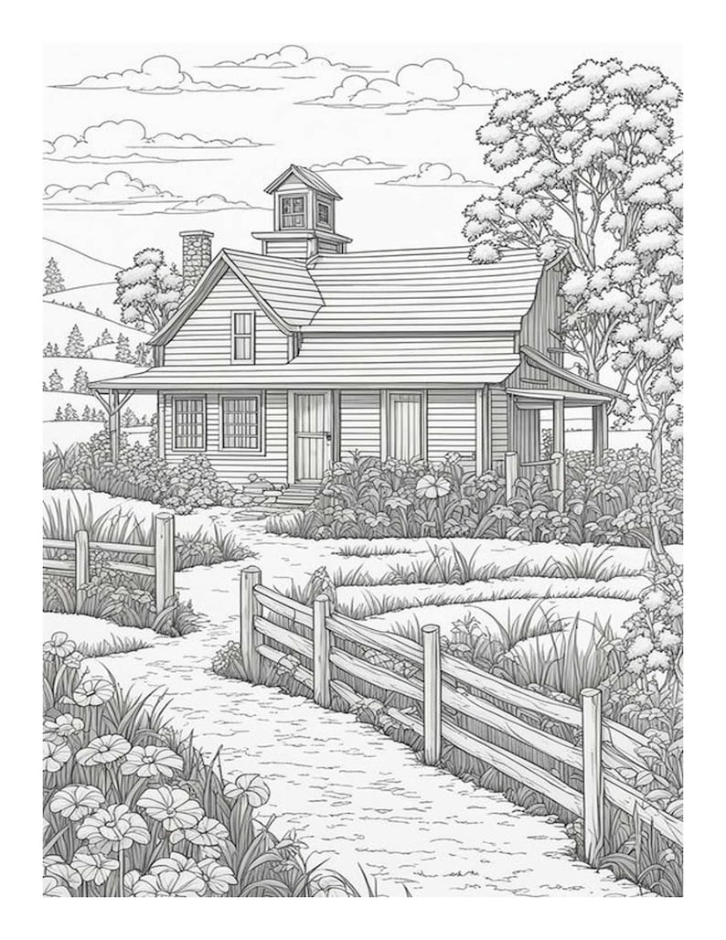 Country Cabins Coloring Pages for Adults: 25 Printable Designs (PDF ...