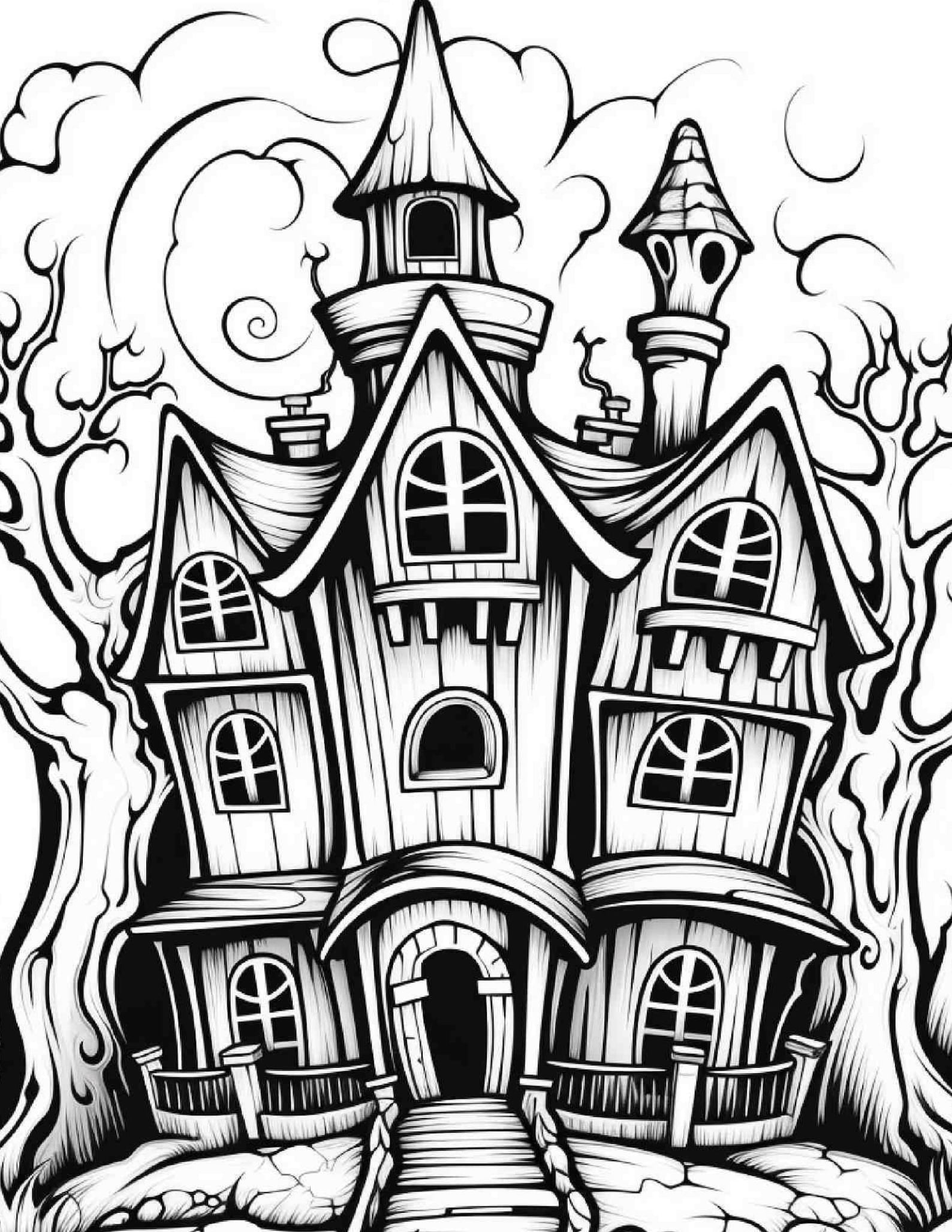 Haunted Houses Coloring Pages for Adults: 25 Printable Designs - Etsy