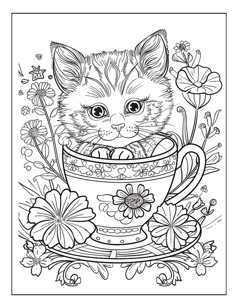 Teacup Kittens Coloring Pages for Adults, Features 25 Coloring Pages ...