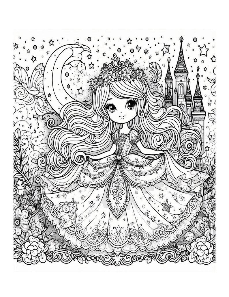 Magical Princess Coloring Pages for Adults: 25 Printable Designs - Etsy