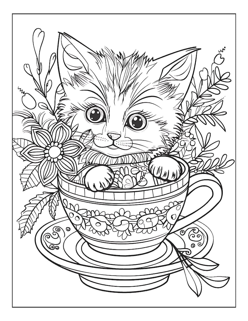 Teacup Kittens Coloring Pages for Adults, Features 25 Coloring Pages ...