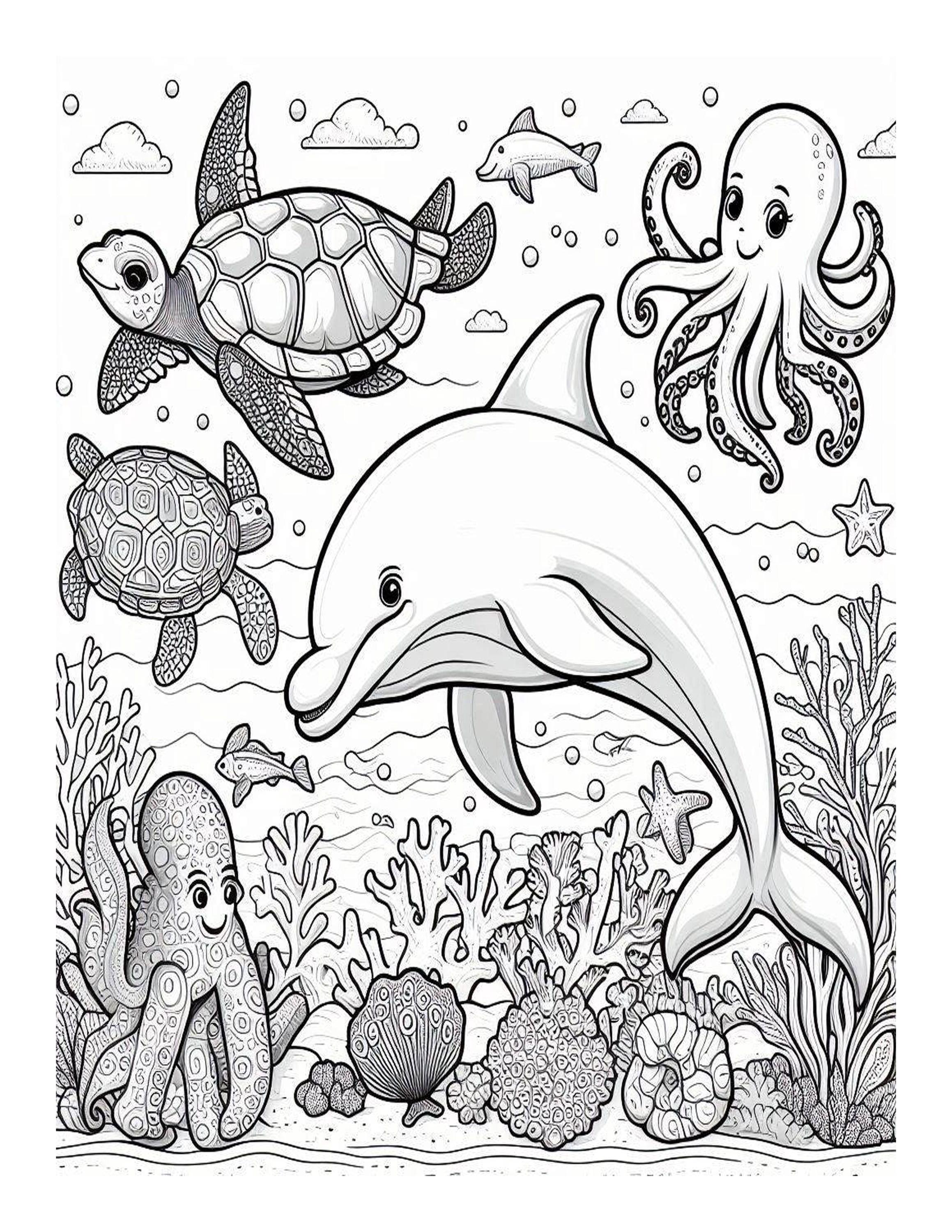 Ocean Animals Coloring Pages for Adults (printable) - Etsy