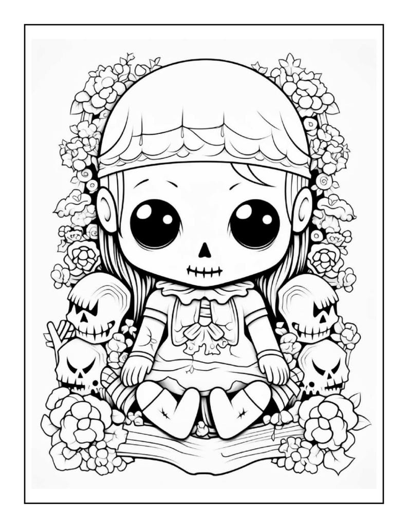 Creepy Kawaii Halloween Coloring Pages for Adults (PDF Download) - Etsy