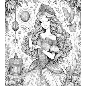 Magical Princess Coloring Pages for Adults: 25 Printable Designs (PDF ...