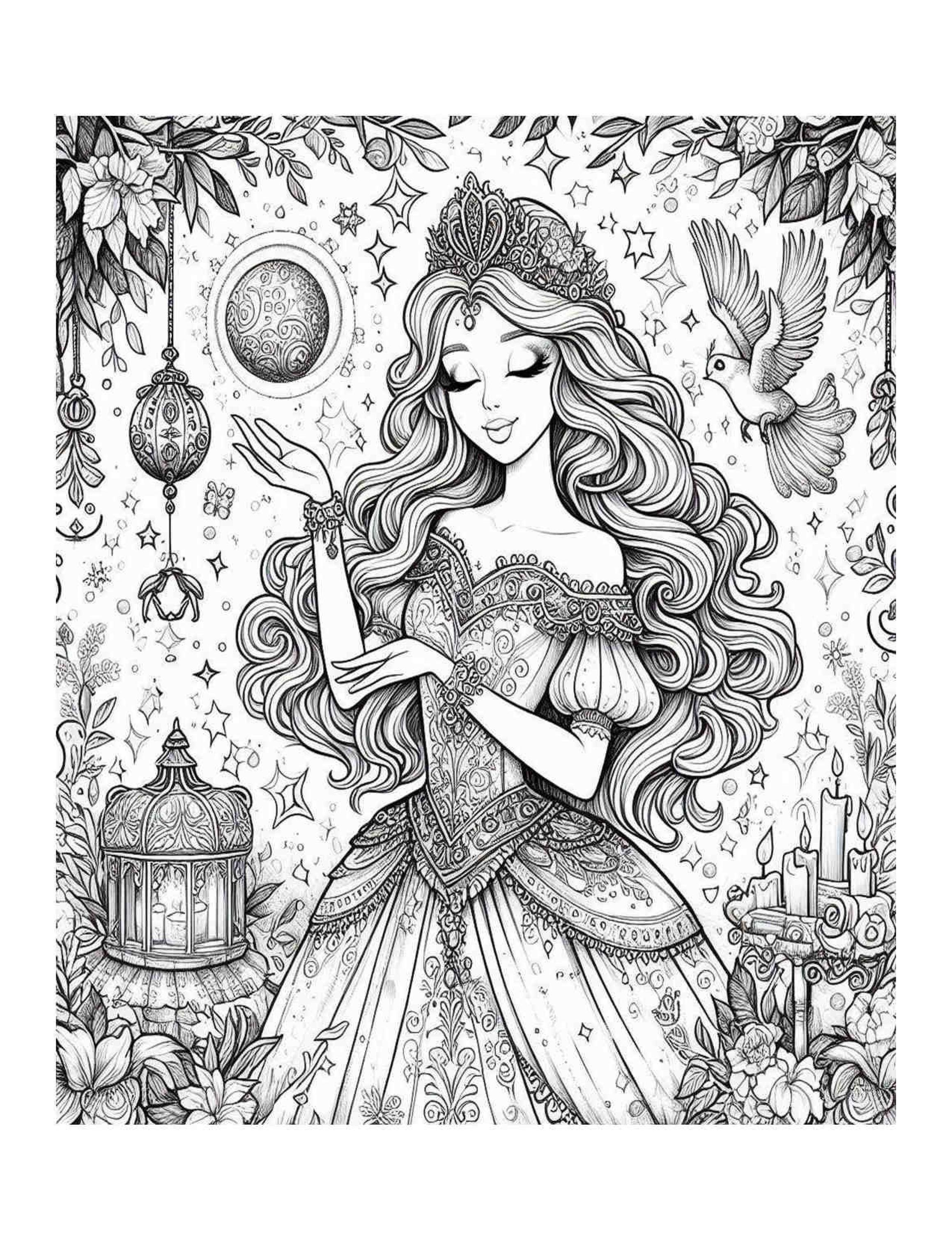 Magical Princess Coloring Pages for Adults: 25 Printable Designs (PDF ...