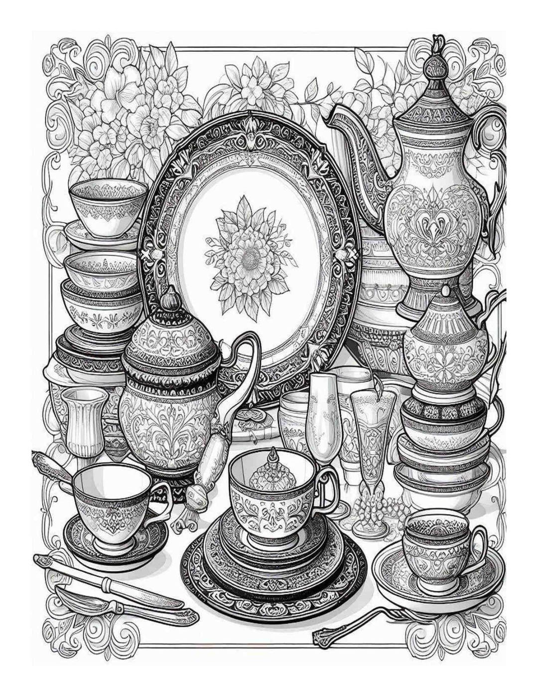 ONLY 1 LEFT in Stock! Fancy Dishware Set Coloring Book for Adults ...
