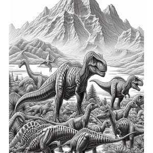 Grayscale Dinosaurs Coloring Pages for Adults: Stress Relief (printable ...